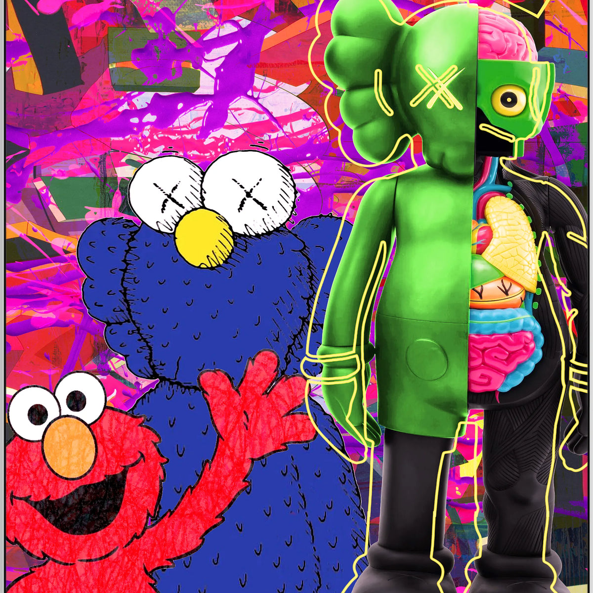 Plakat - Kaws og Elmo street art kunst