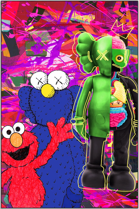Plakat - Kaws og Elmo street art kunst